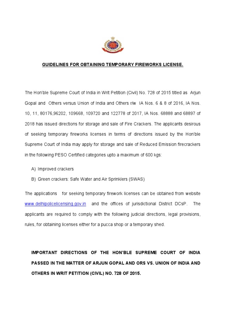 Guidelines for Temporary Fireworks License | PDF | Fireworks | Switch