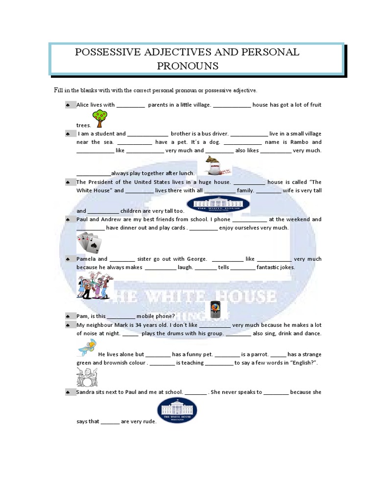 Possessive Adjectives and Personal Pronouns Fun Activities Games ...