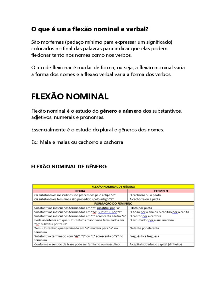Flexão Nominal e Verbal Explicada | PDF | Substantivo | Plural