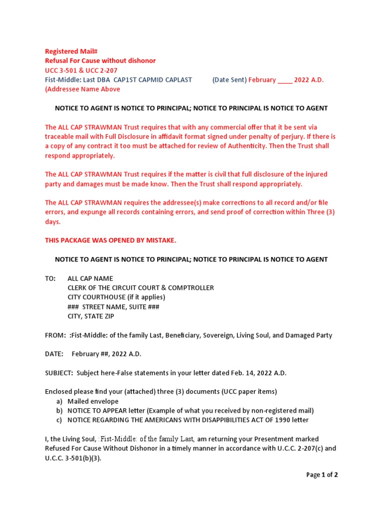 Refusal for Cause Notice Template | PDF | Common Law | Uniform ...