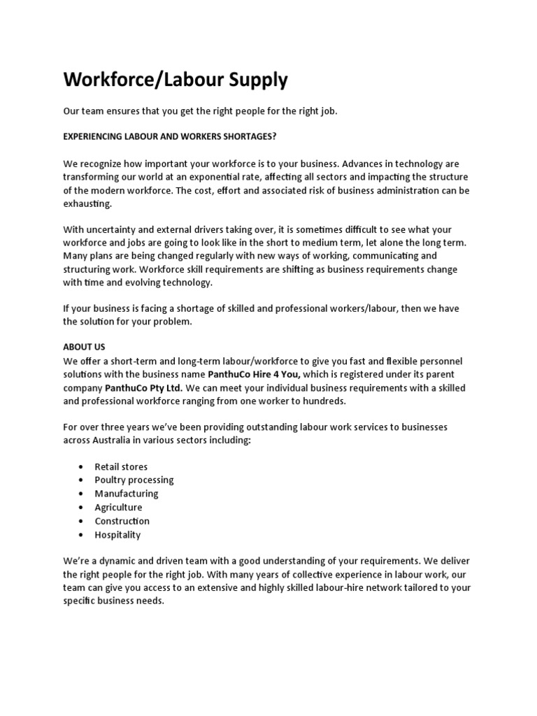 Workforce Labour Supply Solutions | PDF | Labour Economics | Recruitment