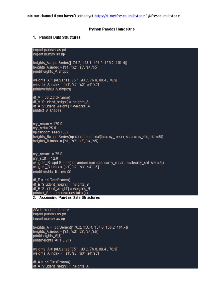 Python Pandas Handson | PDF | Computing | Computer Science Python Pandas Handson | PDF | Computing | Computer Science