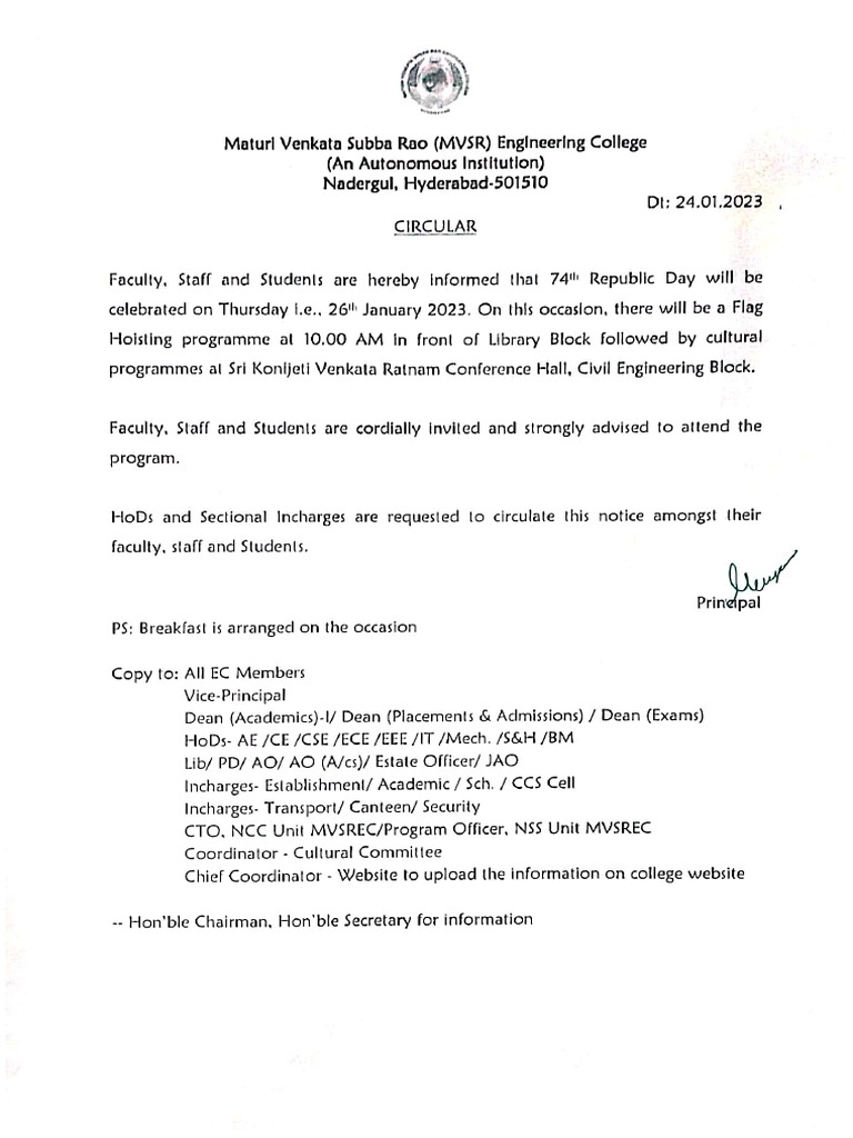 Circular Republic Day 2023 | PDF