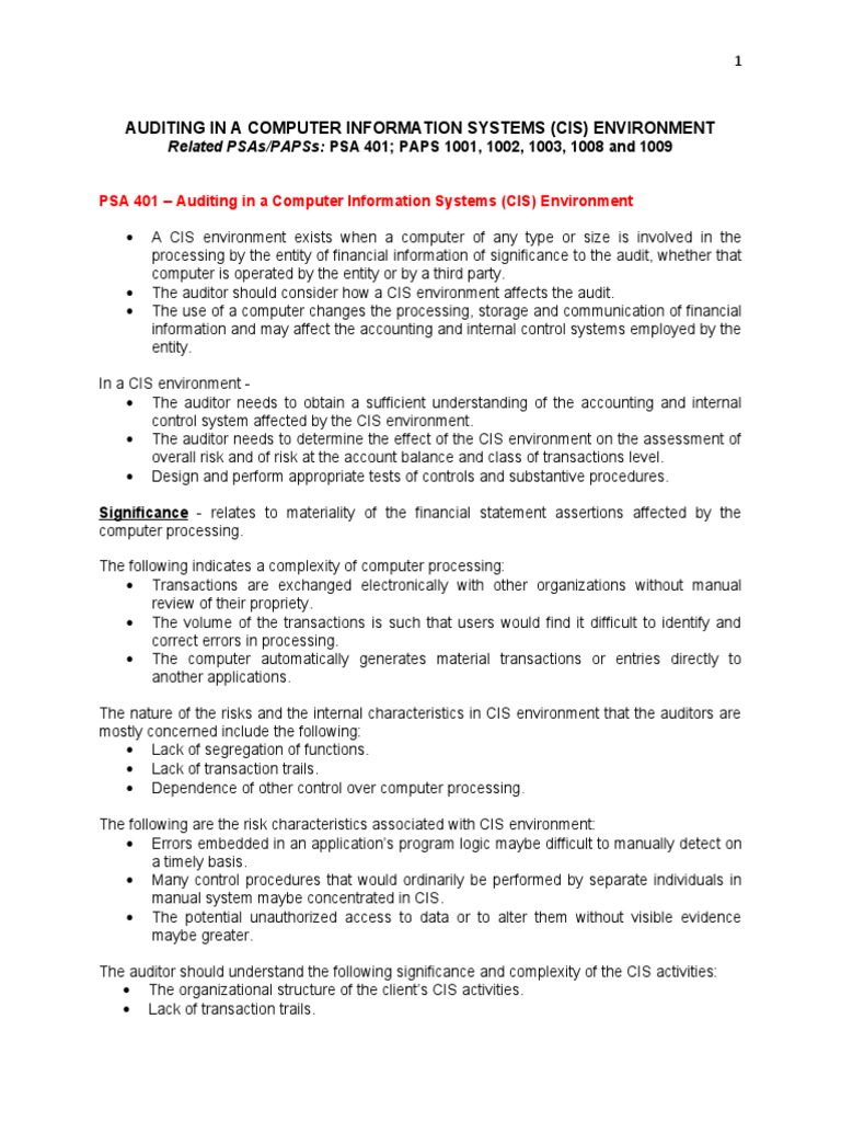 Auditing in A Computer Information Systems (Cis) Environment | PDF | Databases | Computer Network