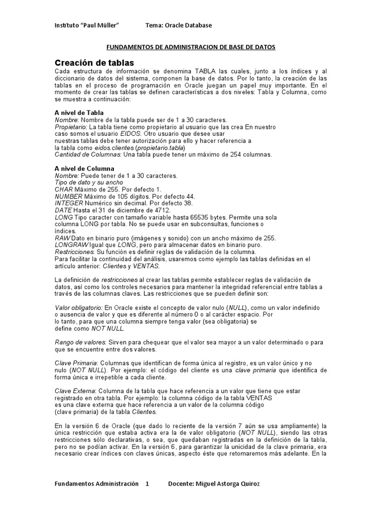 Fundamentosde Oracle | PDF | SQL | Bases de datos