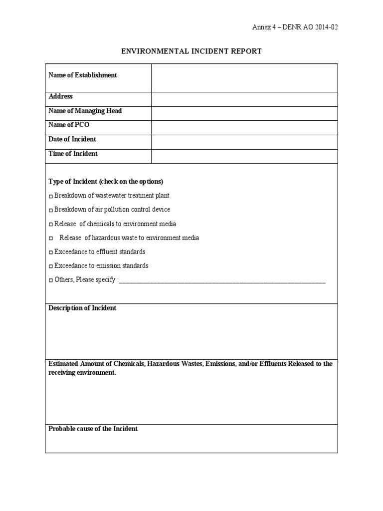 Environmental Incident Report Template | PDF
