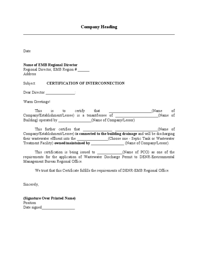 Certificate of Interconnection TEMPLATE | PDF