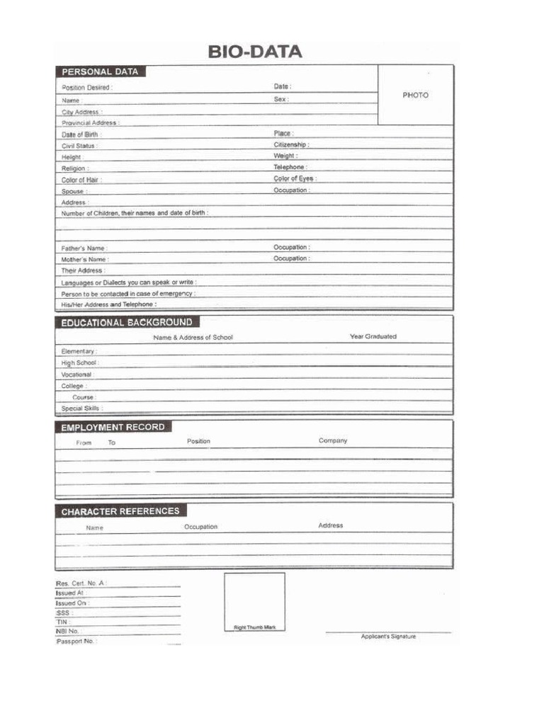 Bio Data | PDF