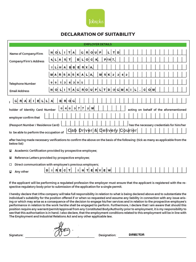 Suitability-Declaration-Jobsplus-v2 | PDF | Employment | Justice