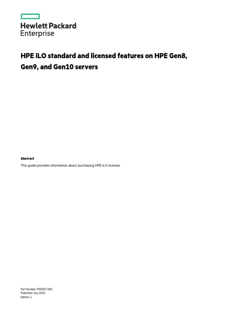 Hpe C04952001 Hpe Ilo Licensing Standard And Licensed Features On Proliant Gen10 Gen9 And