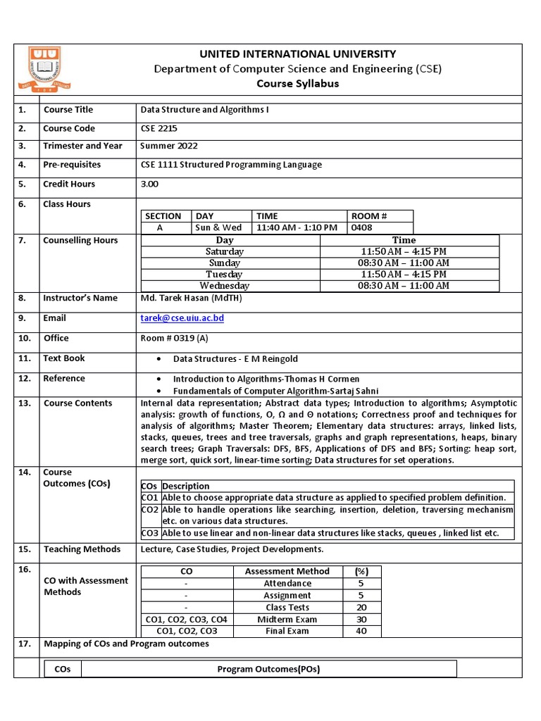 CSE 2215 Course Outline | PDF | Engineering | Applied Mathematics