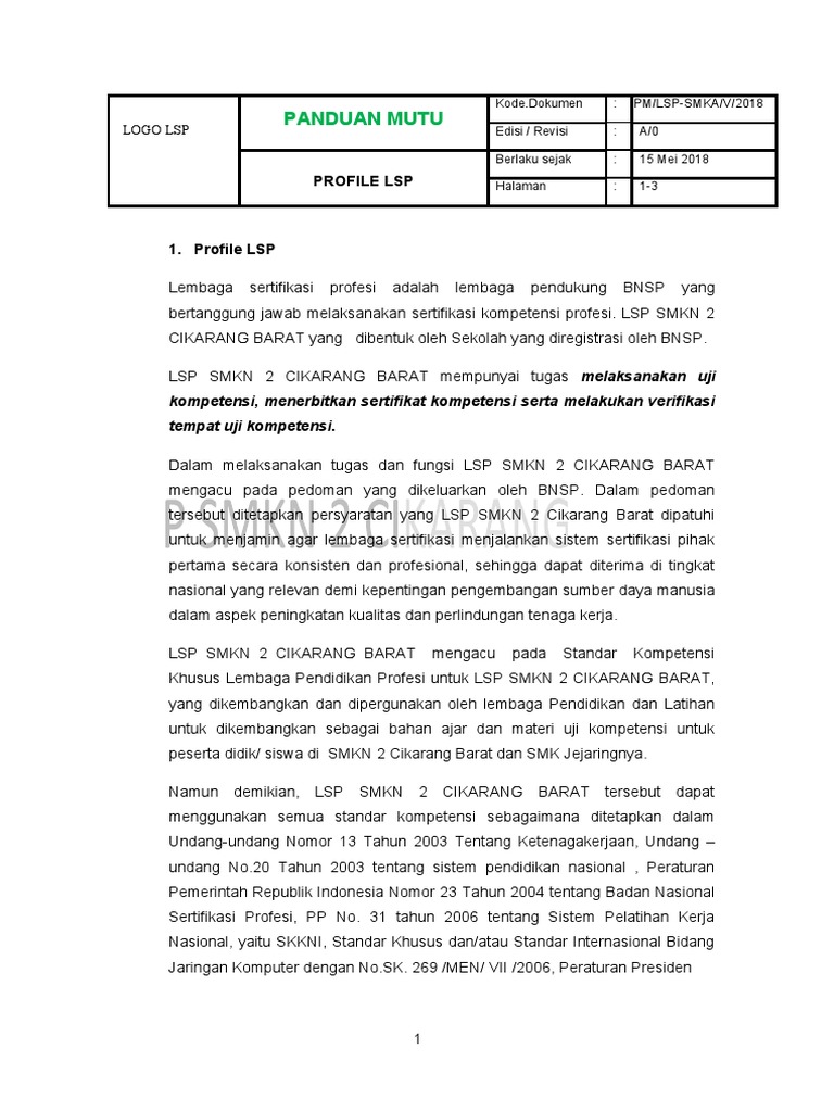 PANDUAN MUTU Rev Hal 2 Juni 2017 - CopyBARU | PDF