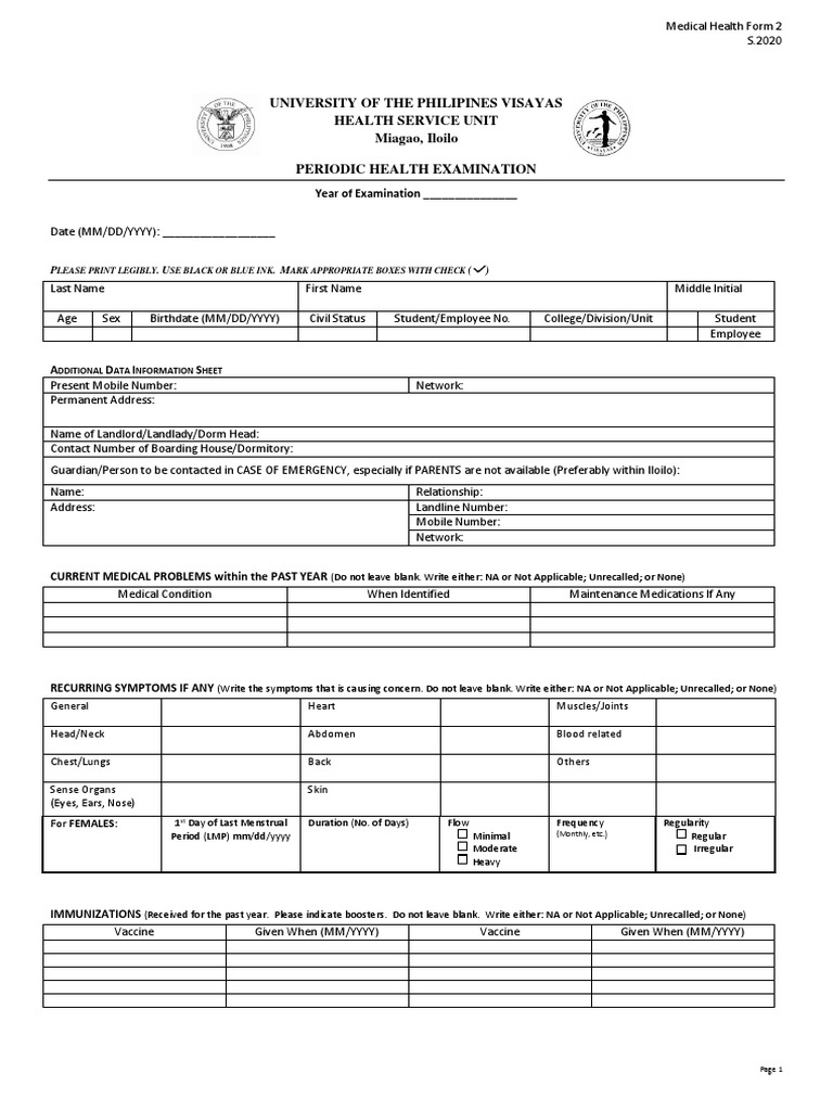 Periodic Health Examination Form 2 2020 | Download Free PDF | Medical Diagnosis | Obesity