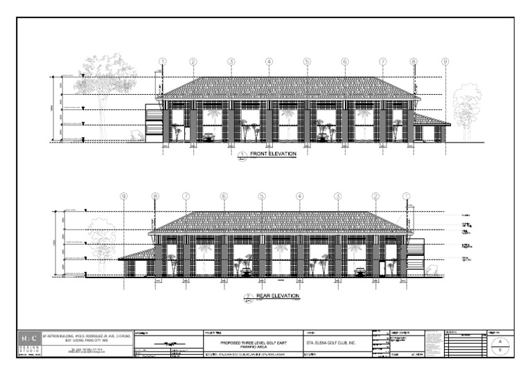 Elevation Drawings of a Building Showing Floor Levels, Scale, and Other ...