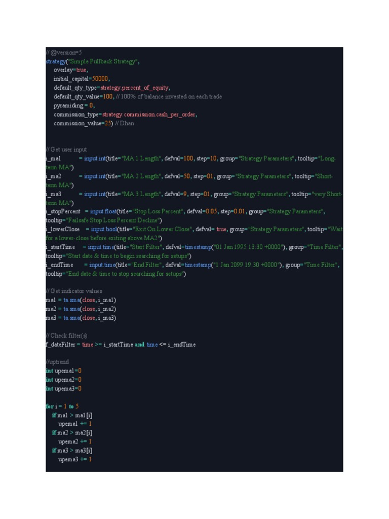 Simple Pull Back Strategy Pinescript Code Pdf Computer Programming Computing