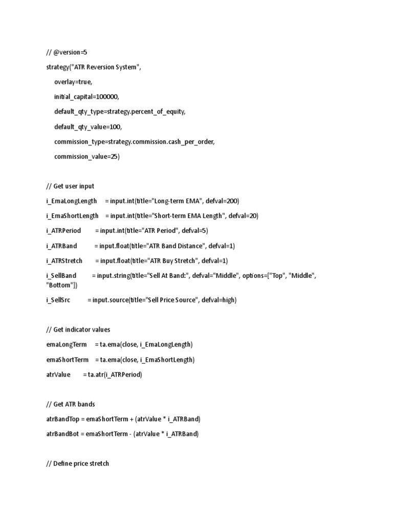 ATR Mean Reversion Strategy Pine Script Code | PDF | Teaching Methods & Materials