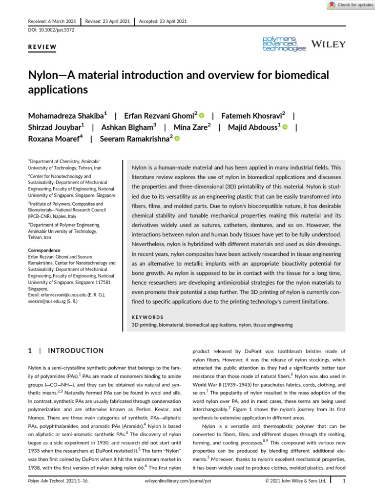 Nylon-A Material Introduction and Overview For Biomedical | PDF | 3 D Printing | Tissue Engineering