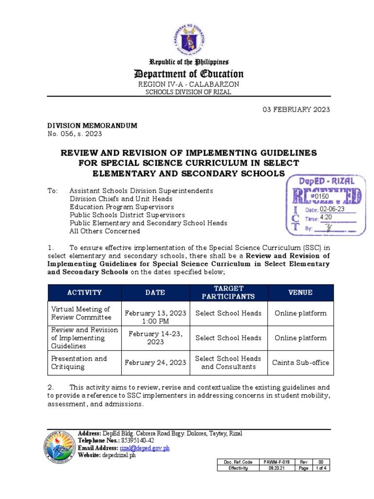 Division Memorandum No. 056, S. 2023 | PDF
