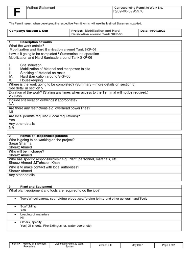 Method Statement | PDF | Safety | Scaffolding