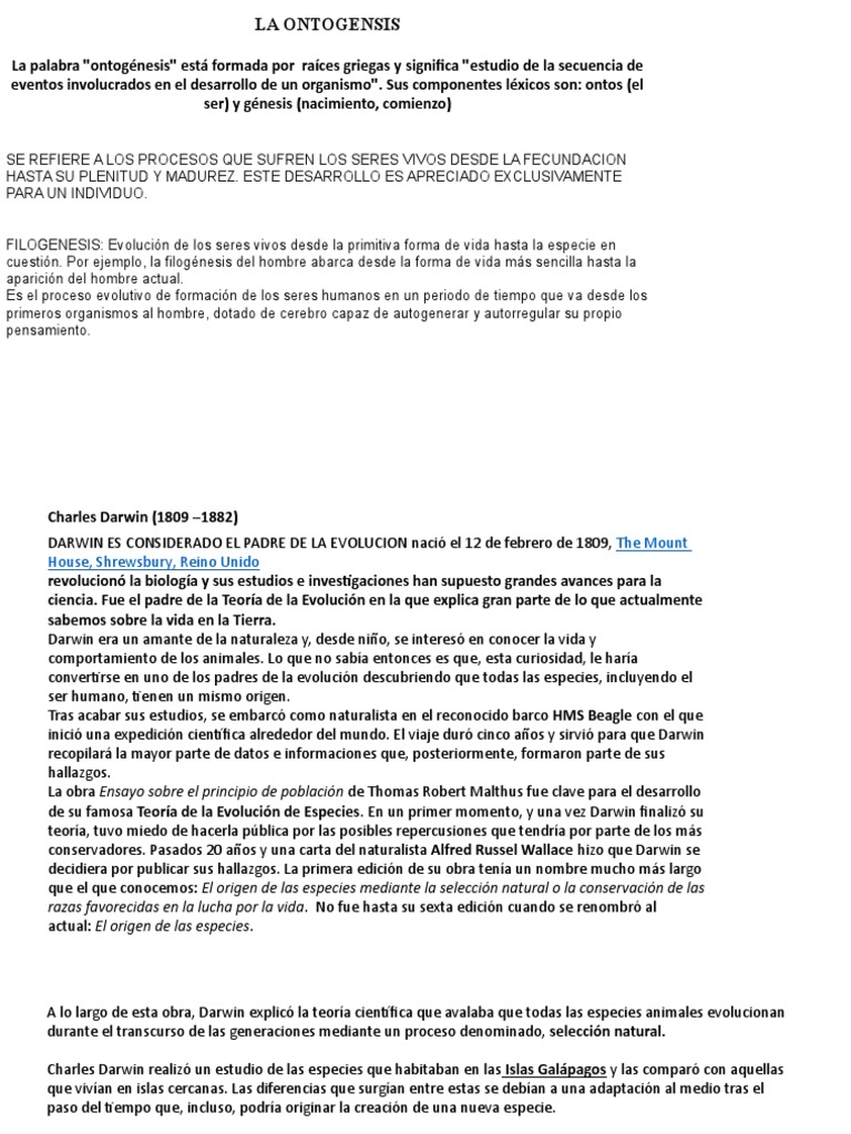 ONTOGENESIS | PDF | Charles Darwin | Evolución