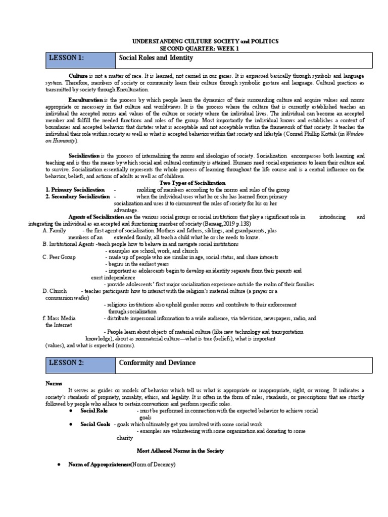UNDERSTANDING CULTURE SOCIETY and POLITICS q2 Week 1 | PDF ...
