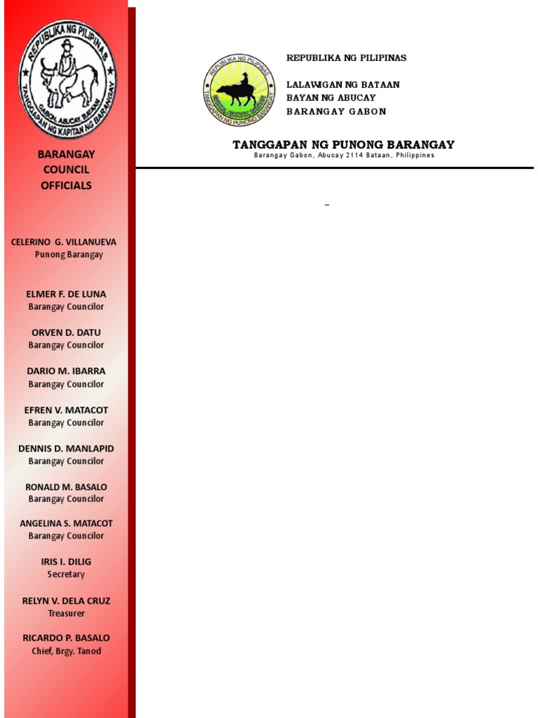 Barangay Gabon Officials and Contact Information | PDF