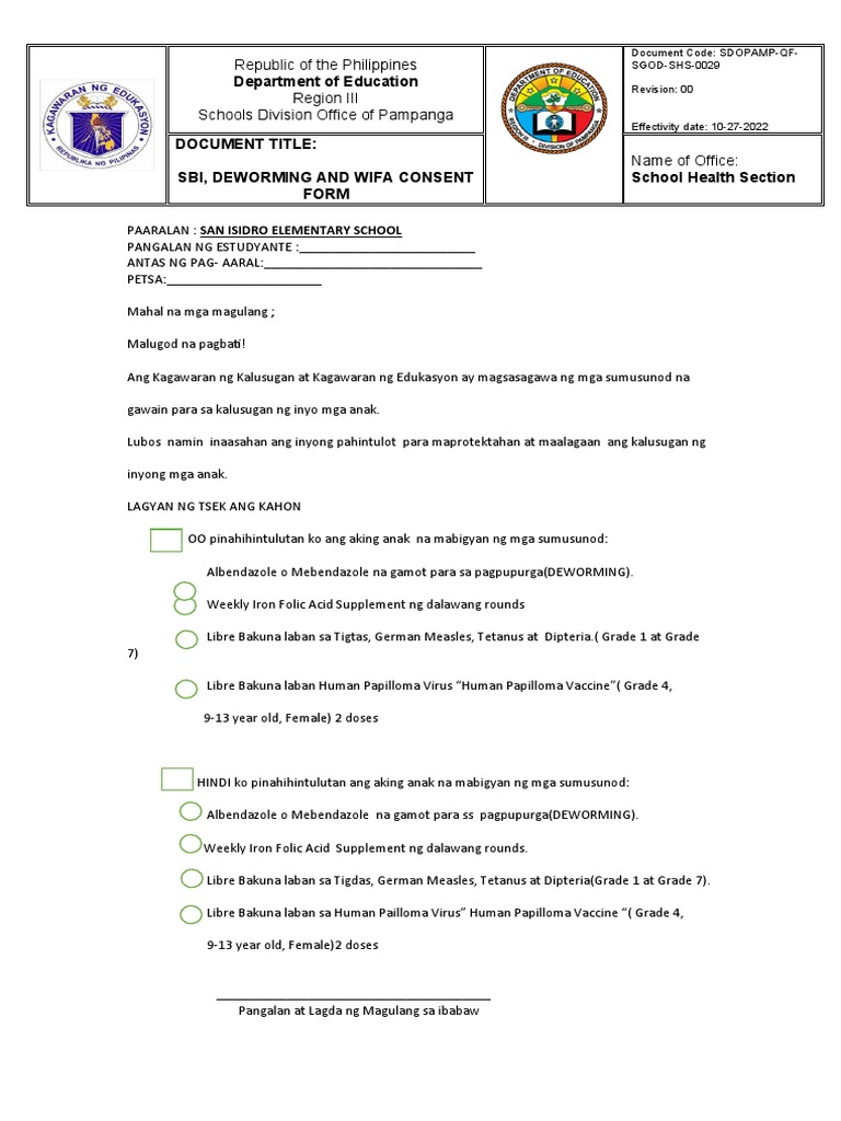 Deworming and Vax Consent | PDF