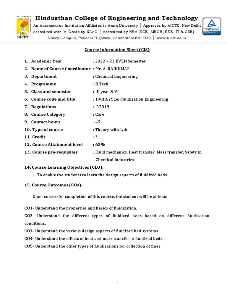 Fluidization Engineering Course Information | PDF | Engineering ...