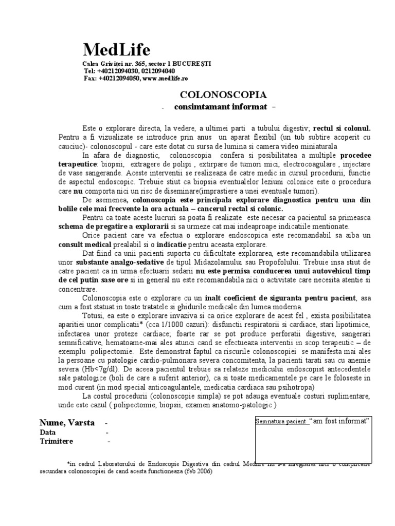 Consimtamant Informat Colonoscopie | PDF