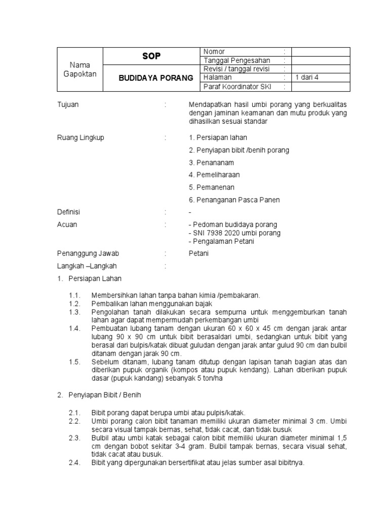 CONTOH SOP BUDIDAYA PORANG Edit | PDF