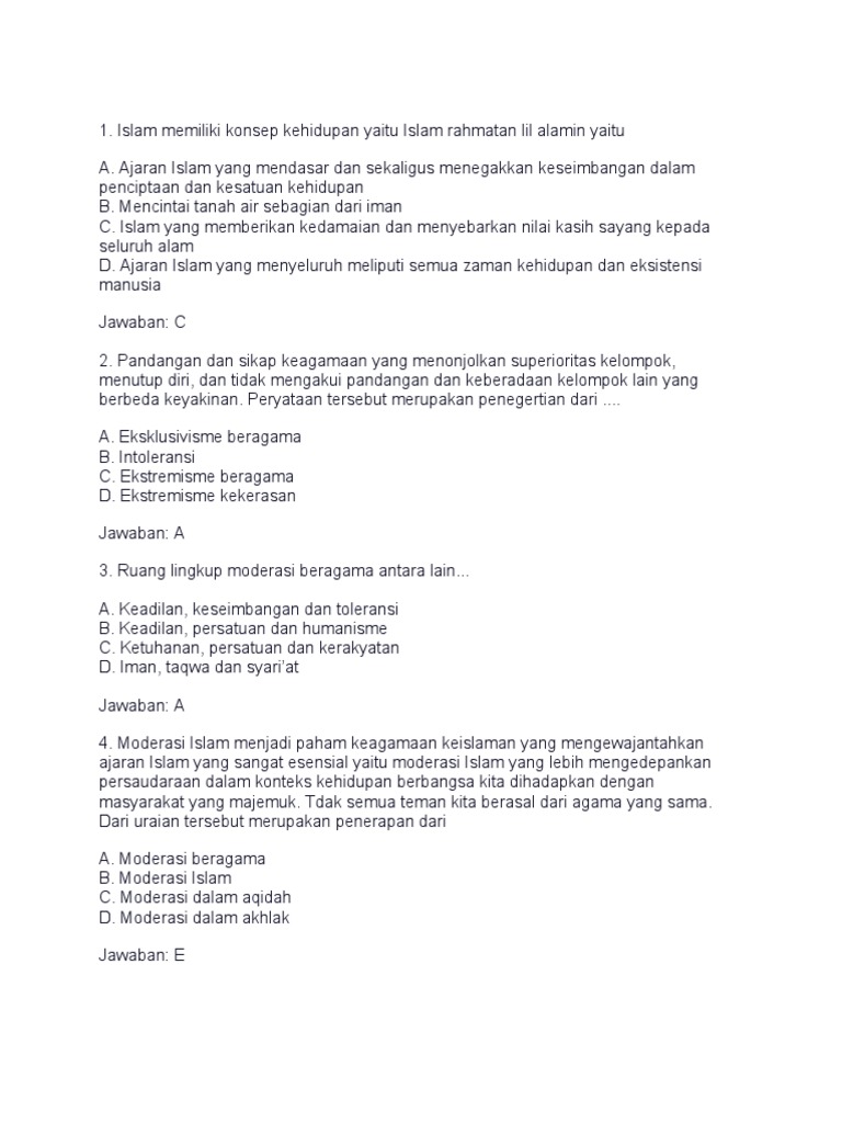 Soal Moderasi Beragama | PDF