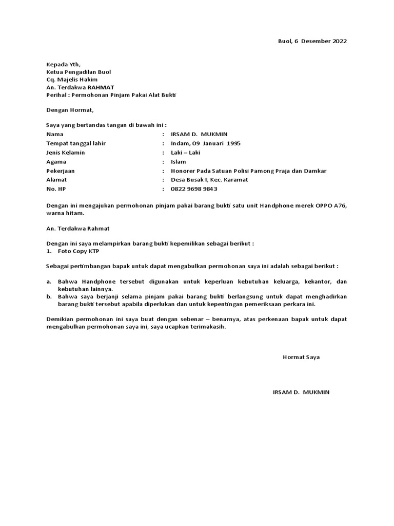 Surat Pinjam Pakai Alat Bukti | PDF