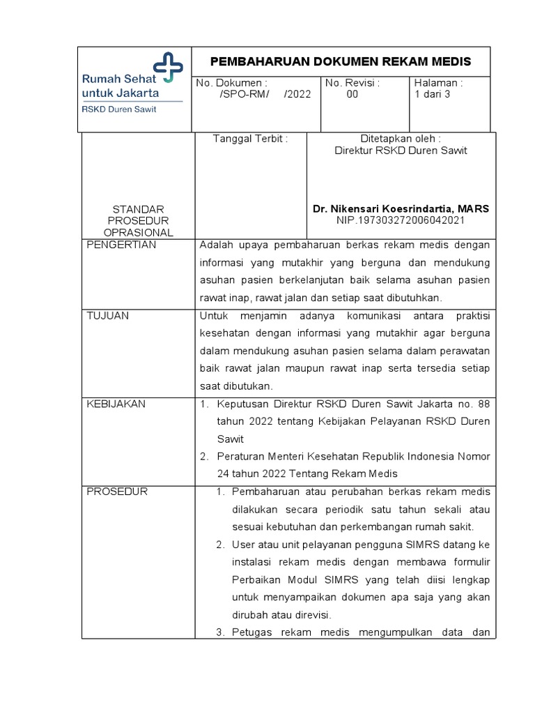 Spo Pembaharuan Dokumen Rekam Medis | PDF