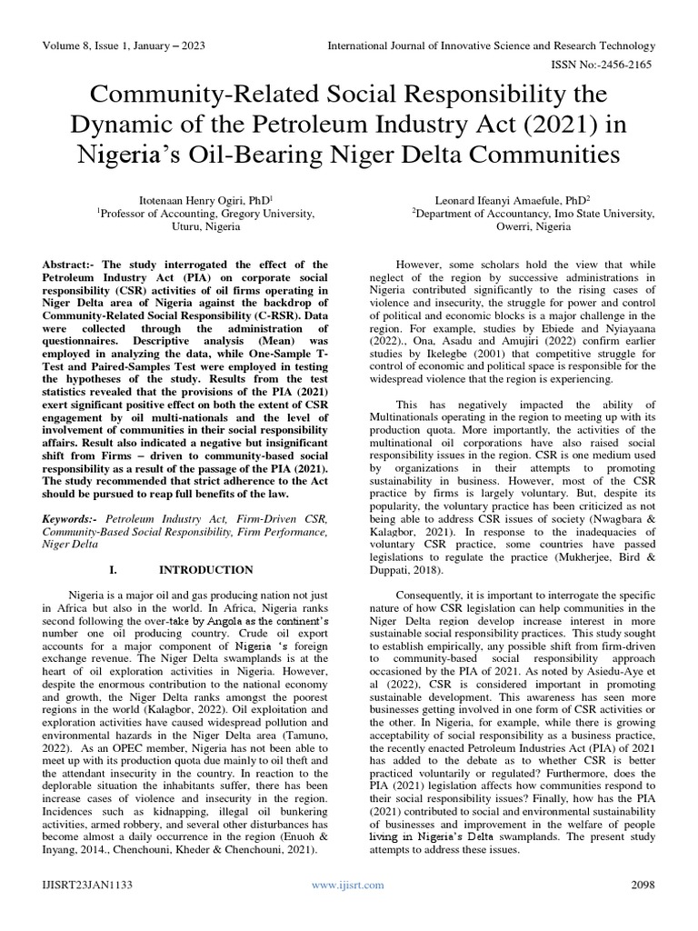 Community-Related Social Responsibility The Dynamic of The Petroleum Industry Act (2021) in ...