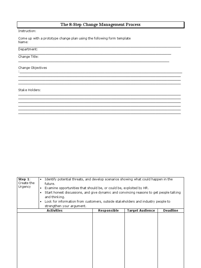 TEMPLATE - MODULE 5 - 8 Step Change Management Worksheet | PDF | Target ...