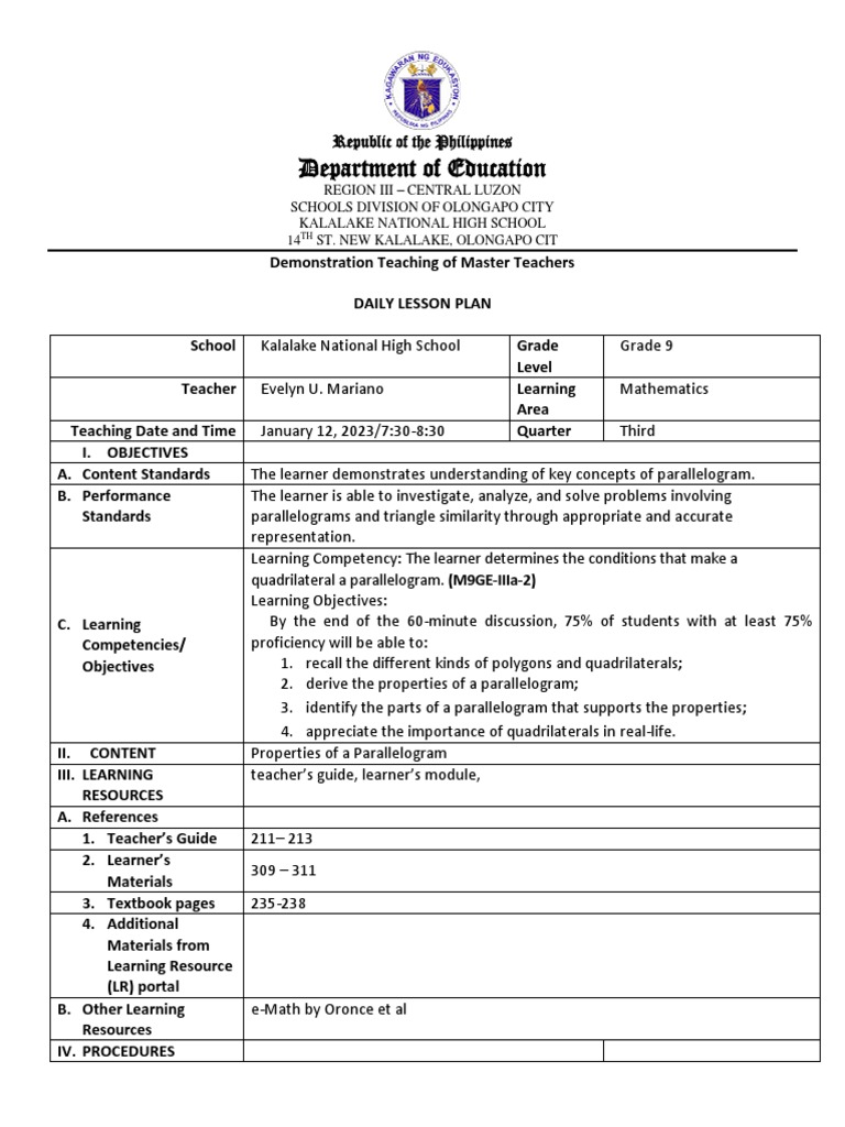 DLP Parallelogram Demo 1 | PDF | Elementary Mathematics | Cognition