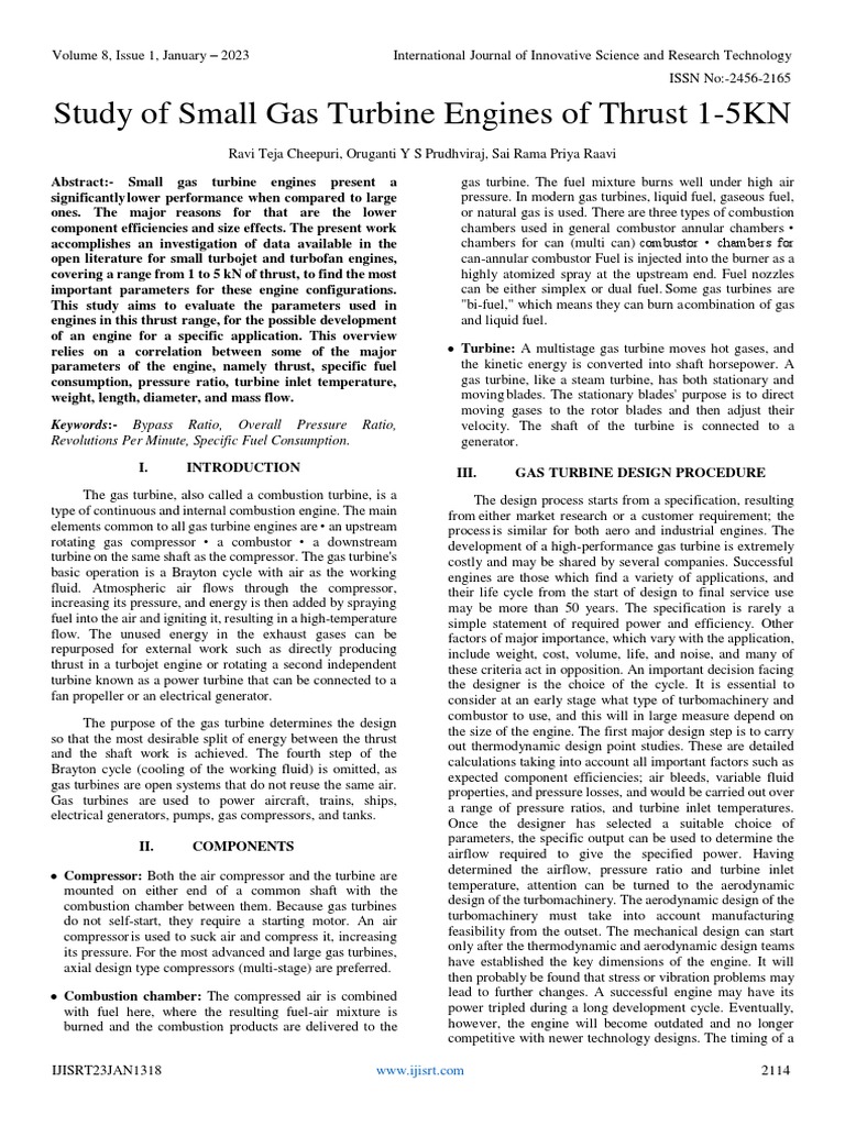 Study of Small Gas Turbine Engines of Thrust 1-5KN | PDF | Gas Turbine ...