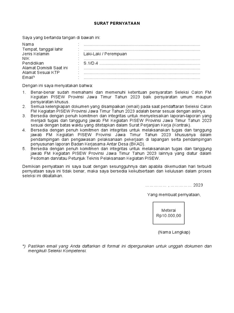 Lampiran II - Format Surat Pernyataan | PDF