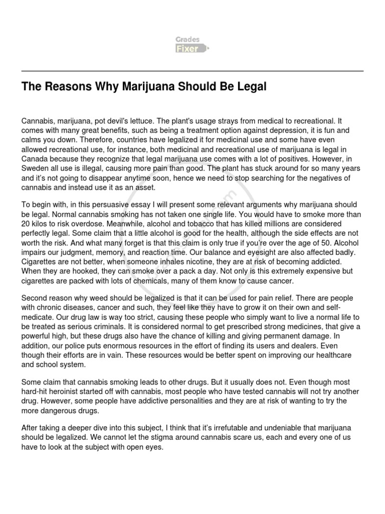 The Reasons Why Marijuana Should Be Legal | PDF | Cannabis (Drug) | Smoking