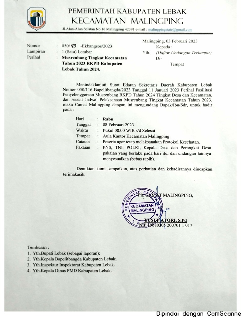 Undangan Musrenbang Kecamatan | PDF