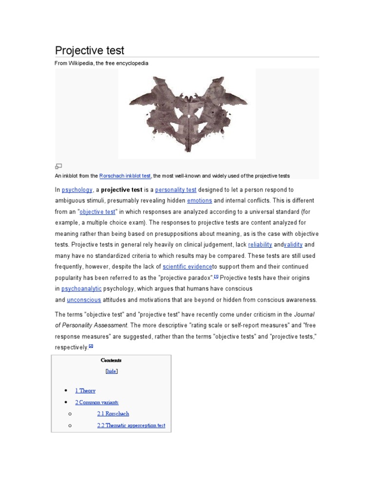 Projective Test | Behavioural Sciences | Psychology & Cognitive Science