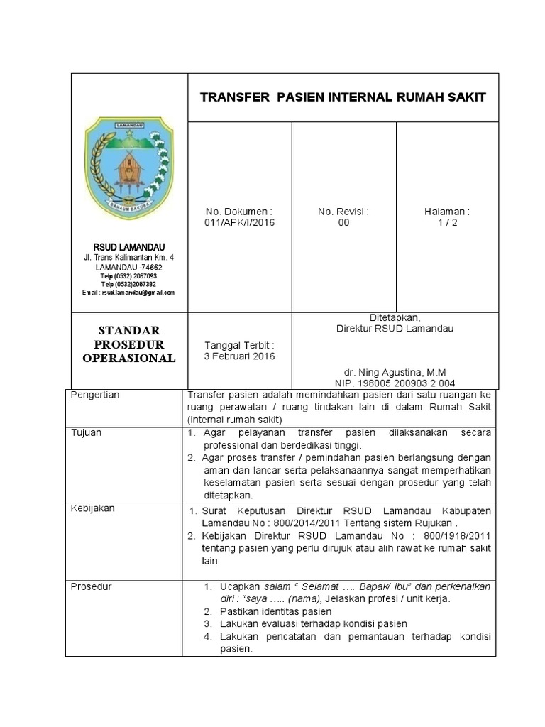 Transfer Pasien Internal Rumah Sakit | PDF
