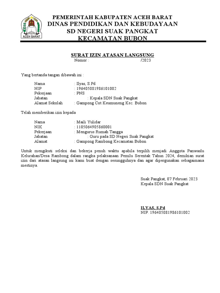 Surat Izin Atasan | PDF