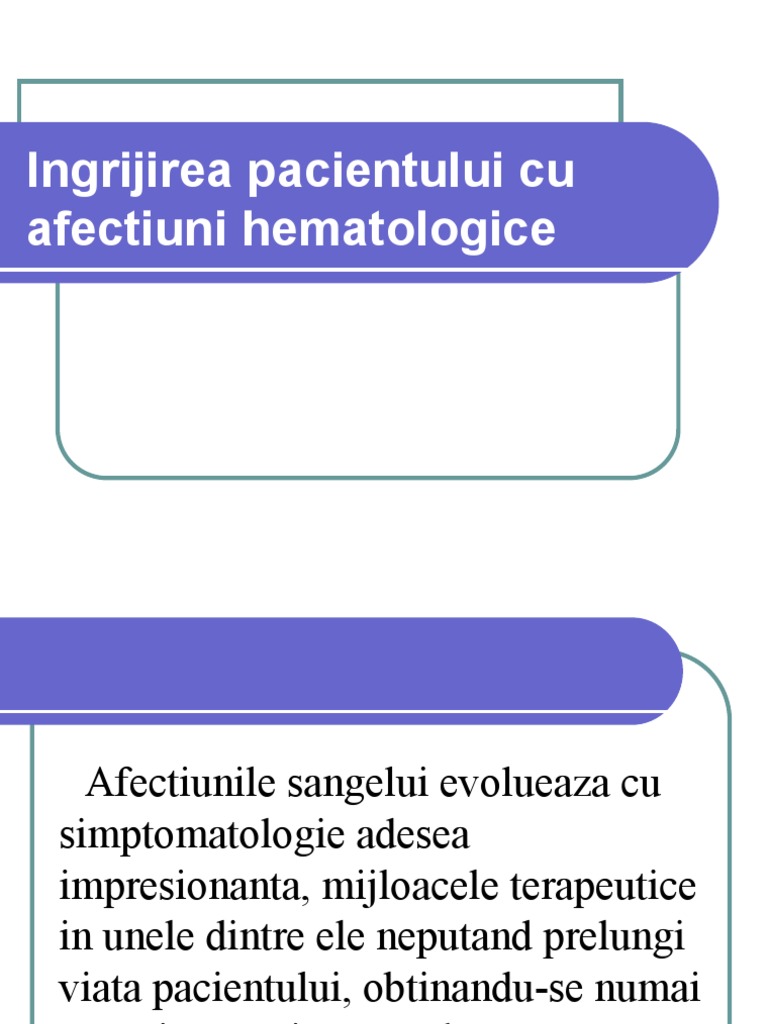 Ingrijirea Pacientului Cu Afectiuni Hematologice | PDF