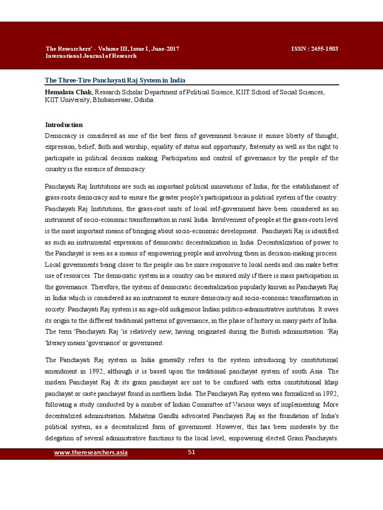 Three-Tier Panchayati Raj System in India | PDF | Government Of India ...