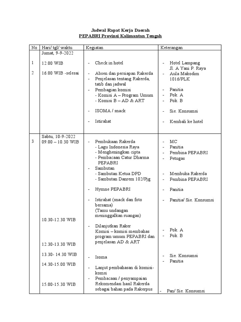 Jadwal Rapat Kerja Daerah | PDF