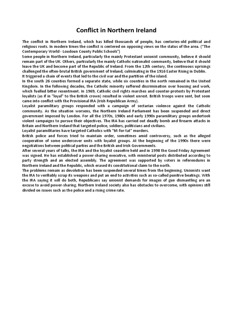 Northern Ireland Conflict Overview | PDF | The Troubles | Northern Ireland