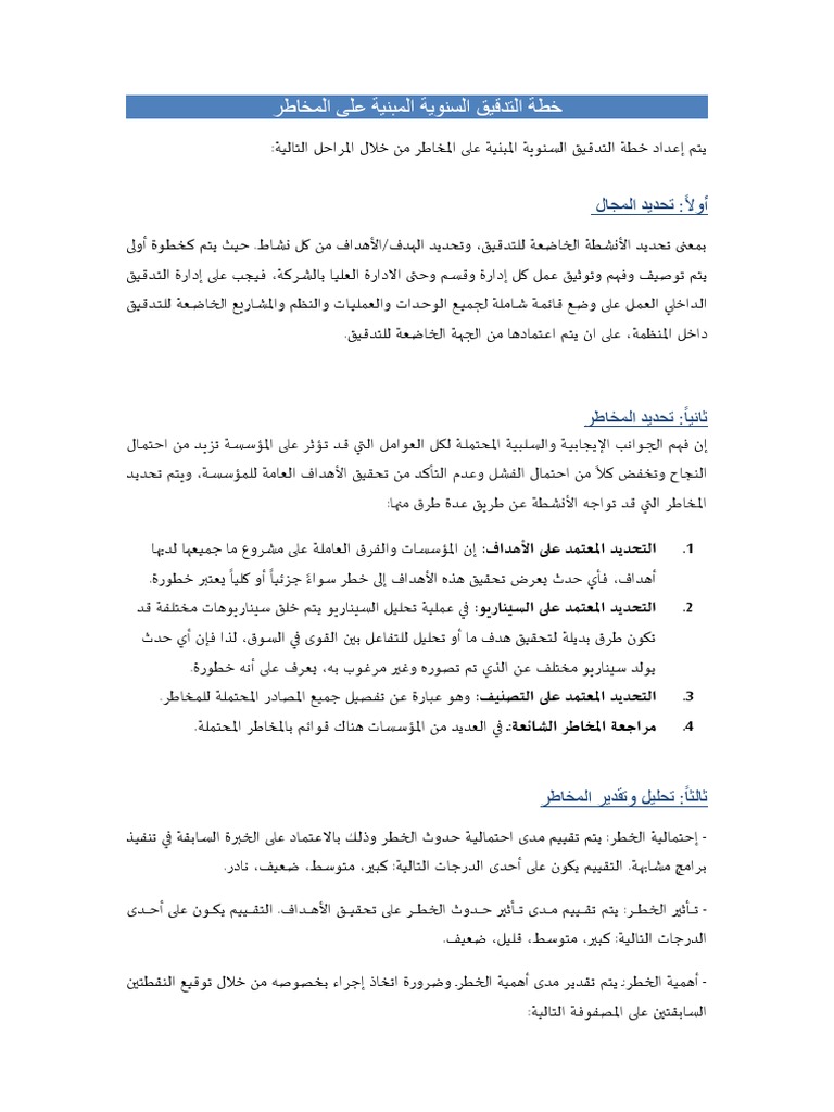 آلية إعداد خطة التدقيق المبنية على المخاطر | PDF