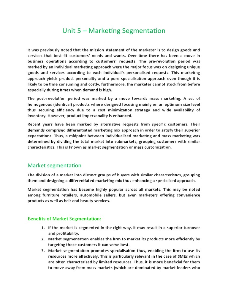 Unit 5 | PDF | Market Segmentation | Marketing