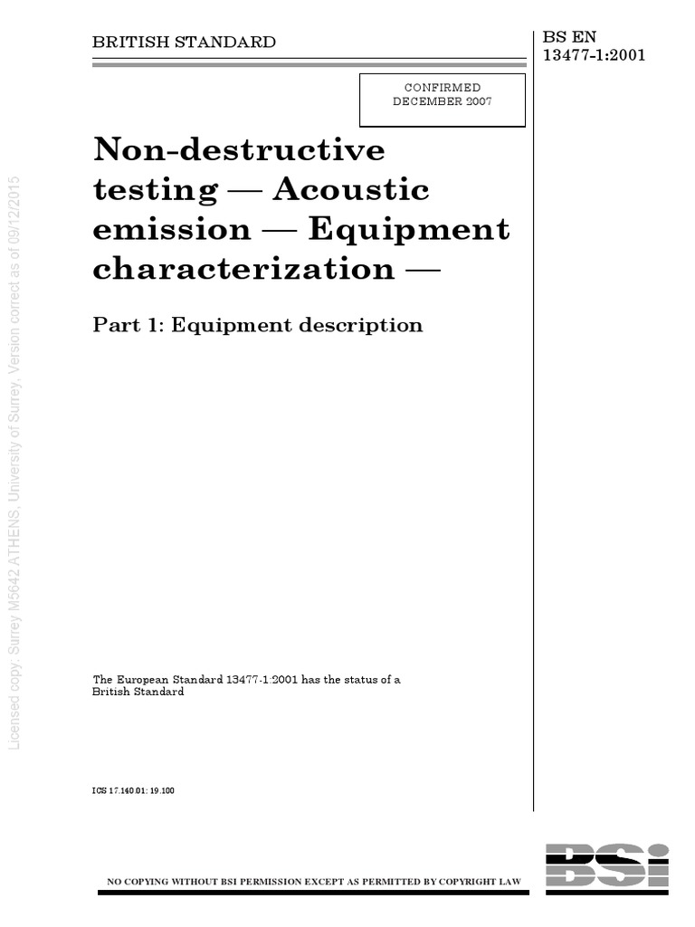 BS EN 13477-1-2001 - Equipment Characterization. Equipment Description ...
